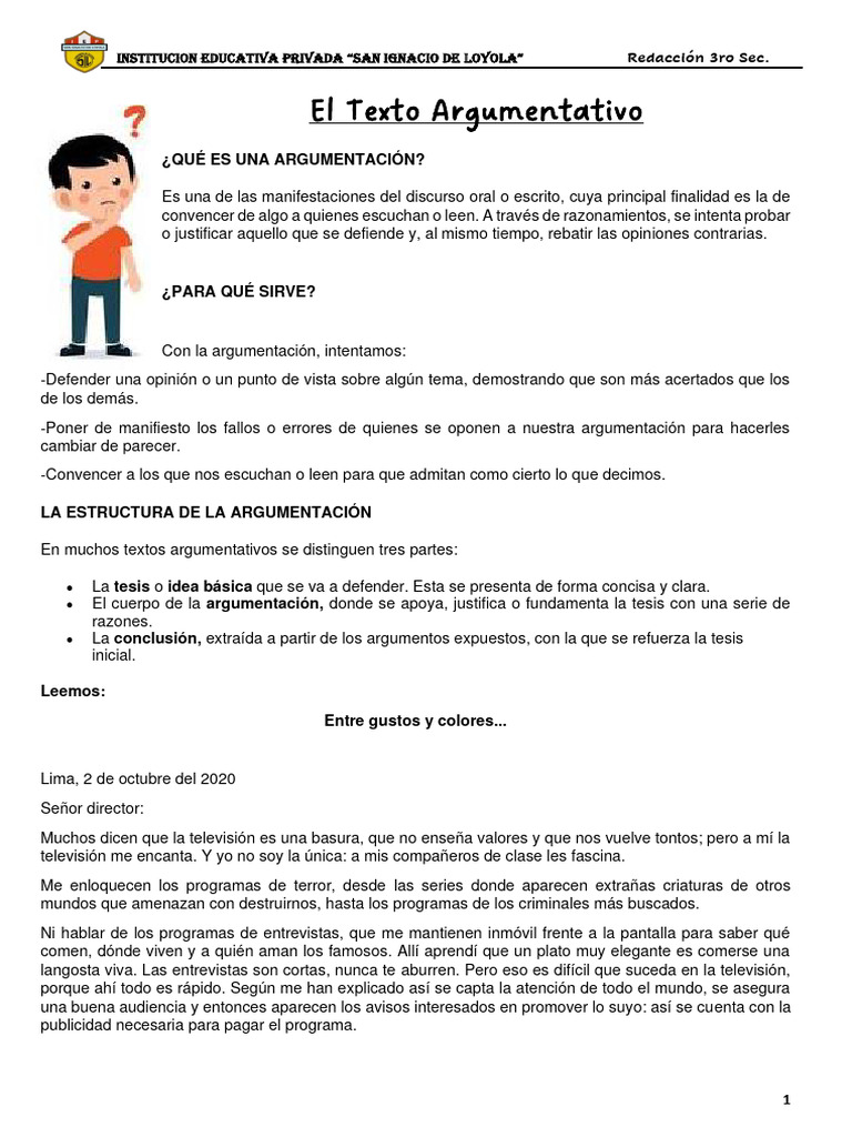 Redacción 2do Ficha Texto Argumentativo | PDF