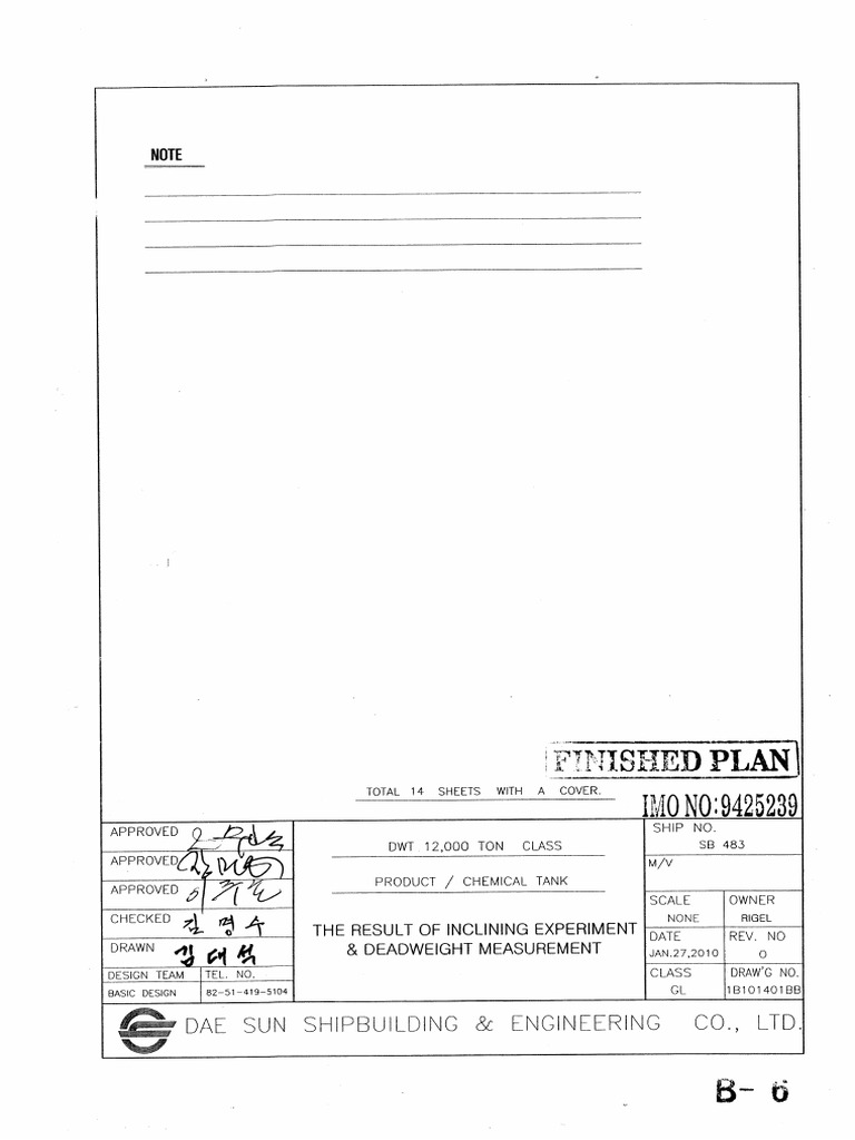 B-6 The Result of Inclining Experiment & Dead Weight Measurement | PDF
