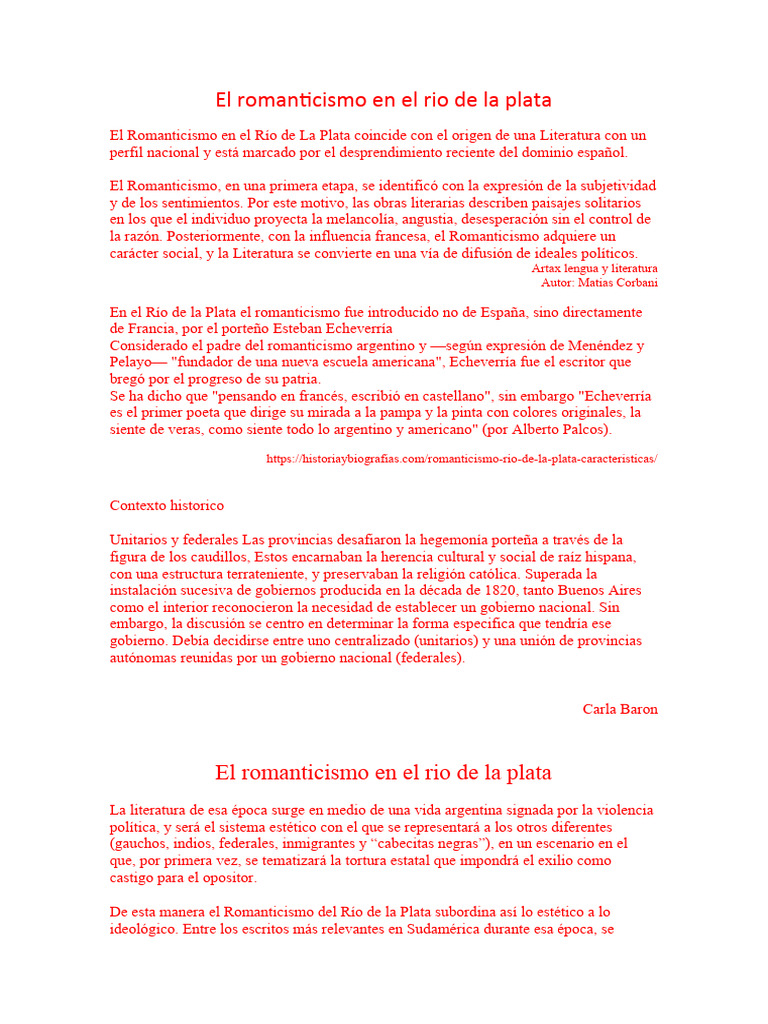 El Romanticismo en El Rio de La Plata | PDF | Romanticismo | Buenos Aires