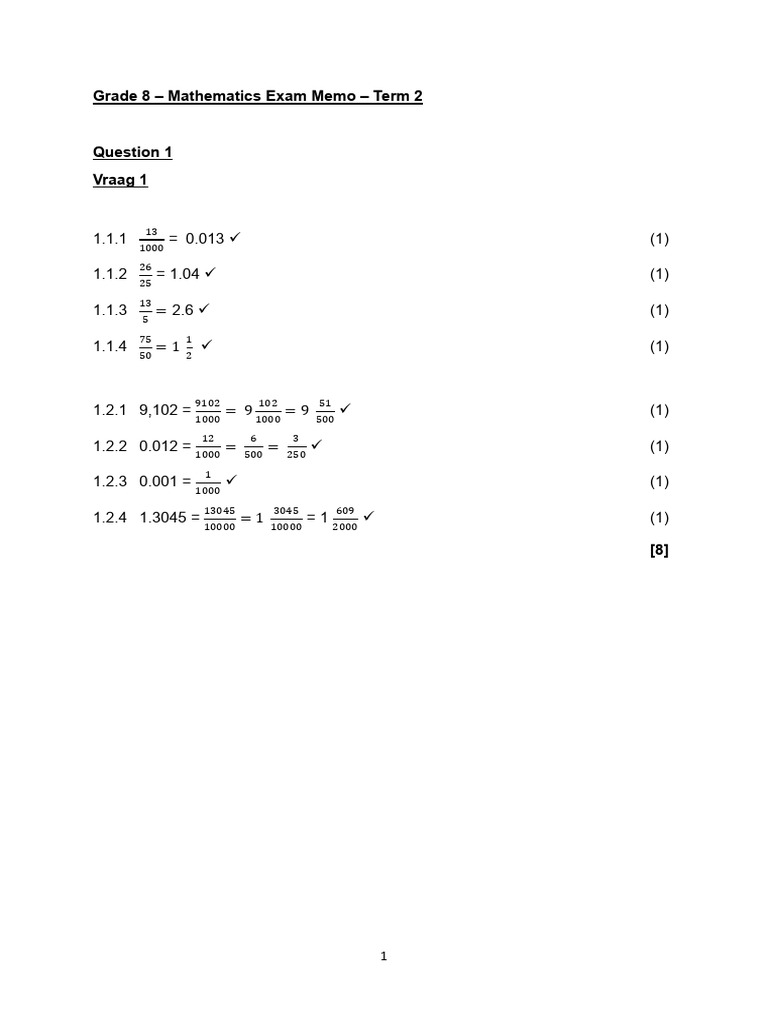 Mathematics - Term 2 - Memo | PDF