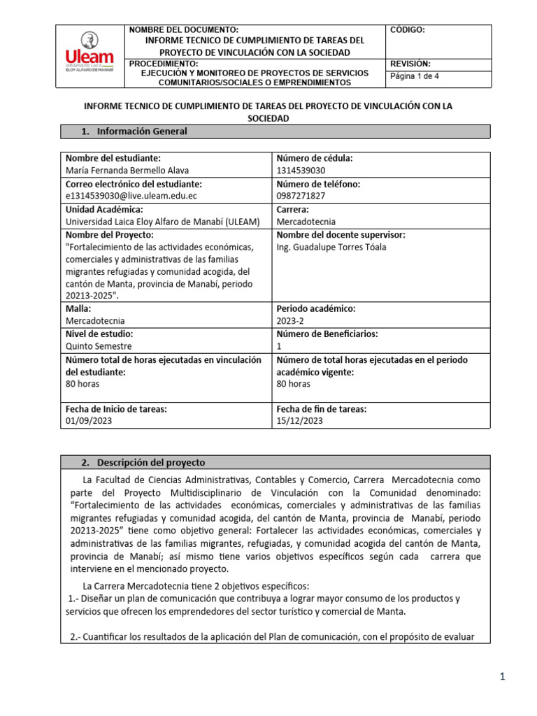 Informe Técnico de Cumplimiento de Tareas | PDF | Marketing | Iniciativa empresarial