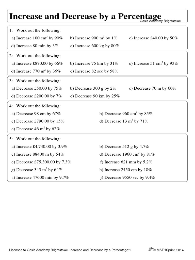 Percentages Increase & Decrease by | PDF | Artillery | Projectile Weapons