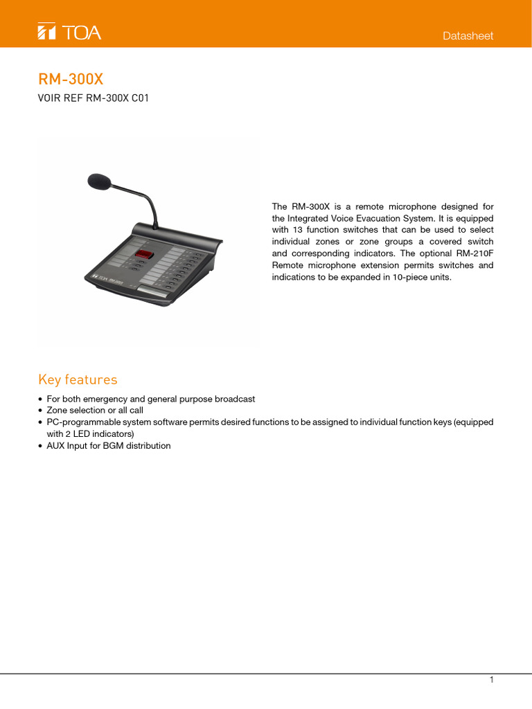 RM-300X Paging Desktop Datasheet | PDF | Microphone | Power Supply