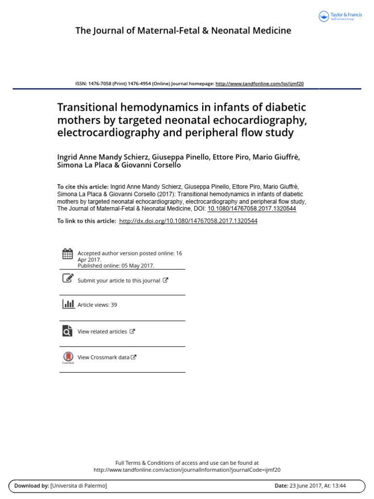Transitional Hemodynamics in Infants of Diabetic Mothers by Targeted ...