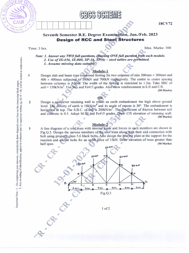 VTU Question Paper of 18CV72 Design of RCC and Steel Structures Jan-Feb ...