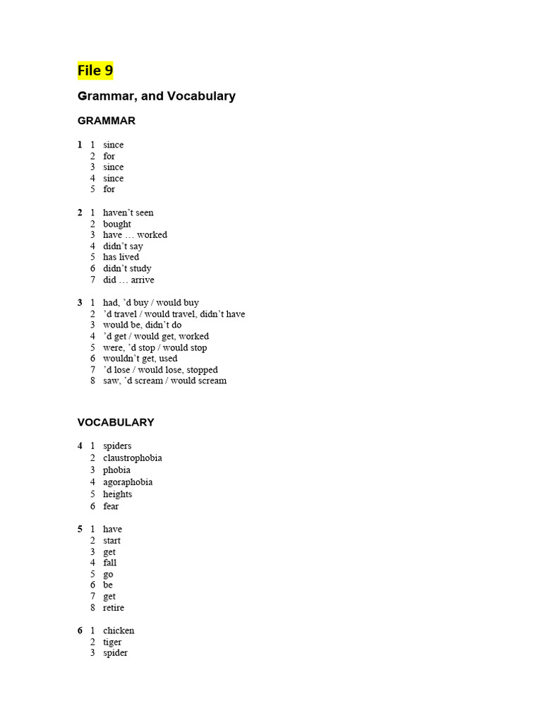 Revision U9-12 EF PreInter3rd KEY | PDF
