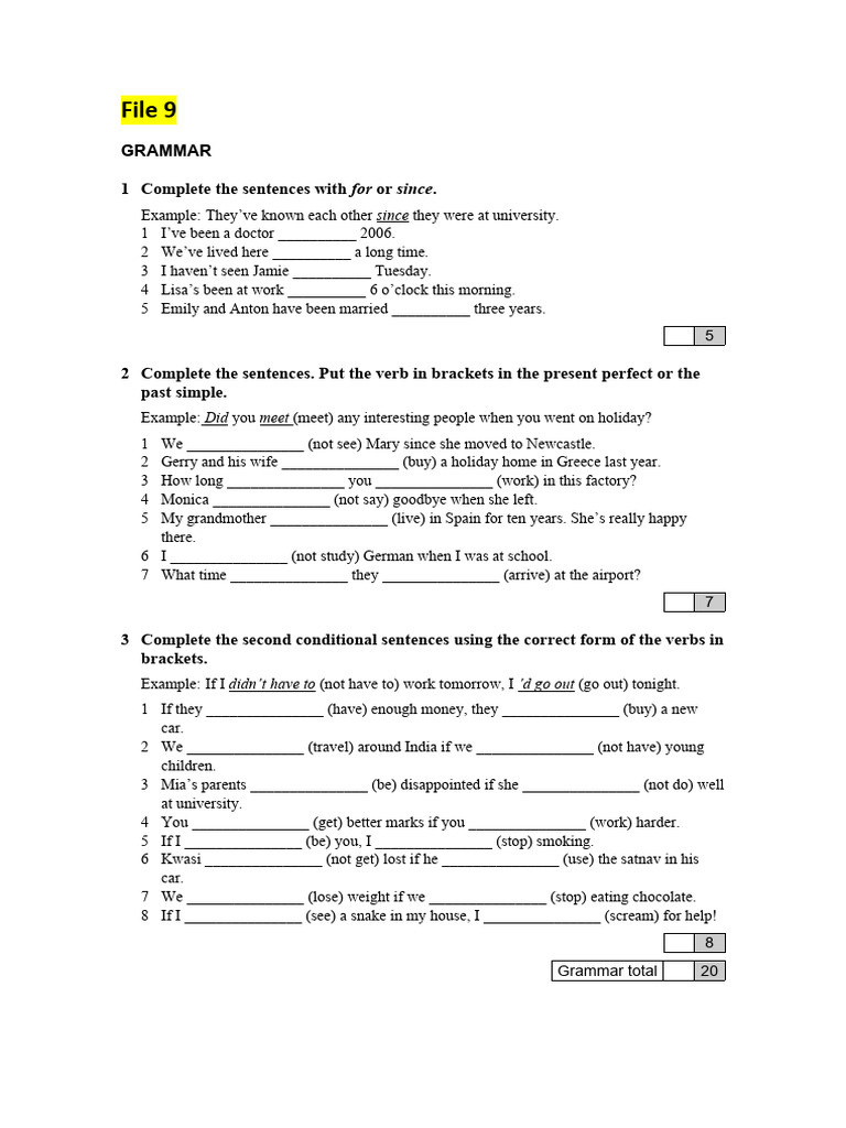 Revision U9-12 EF PreInter3rd | PDF | Linguistics