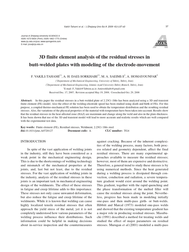 3D Finite Element Analysis of The Residual Stresses in Butt-Welded ...