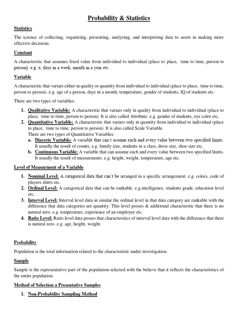Probability & Statistics | PDF | Sampling (Statistics) | Categorical Variable