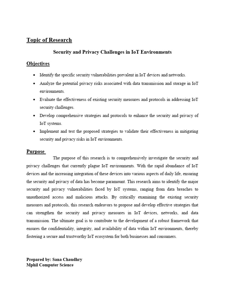 Topic IOT. Research objective and purpose | PDF