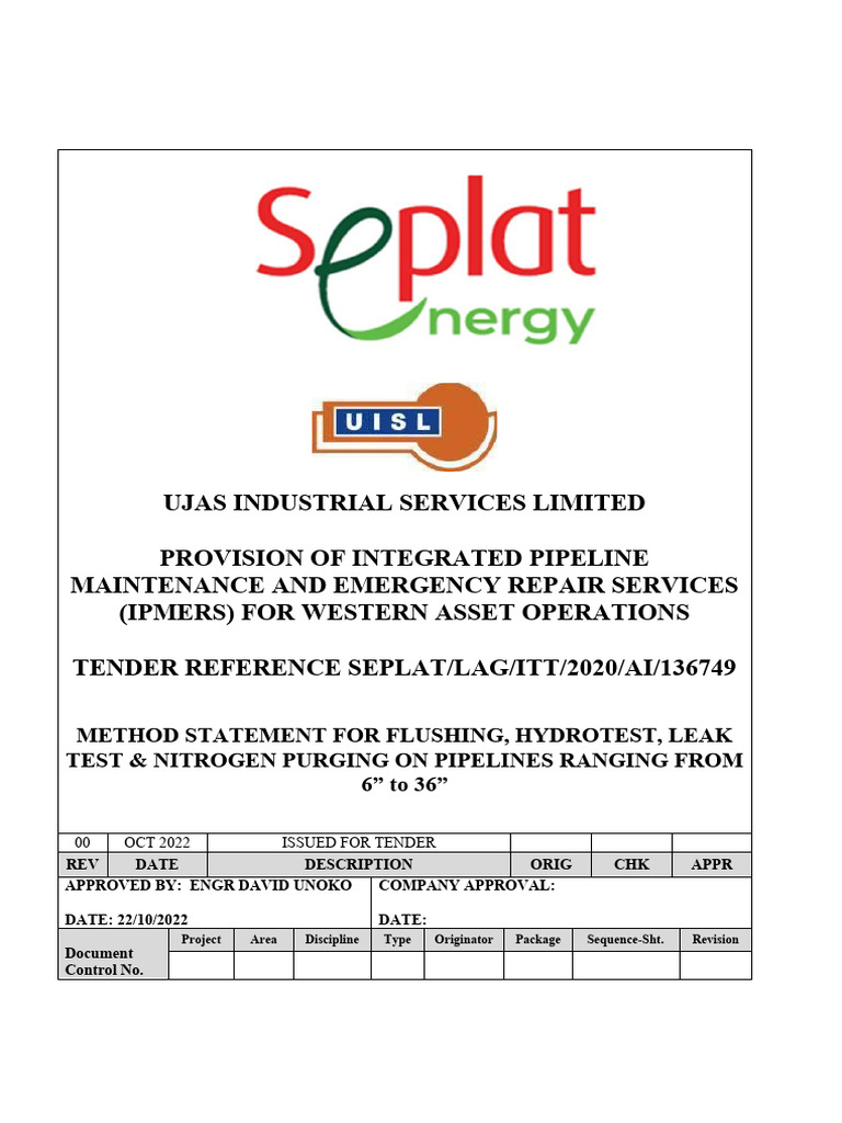 C.1.1 Method Statement For Flushing, Hydrotest, Leak Test & Nitrogen ...