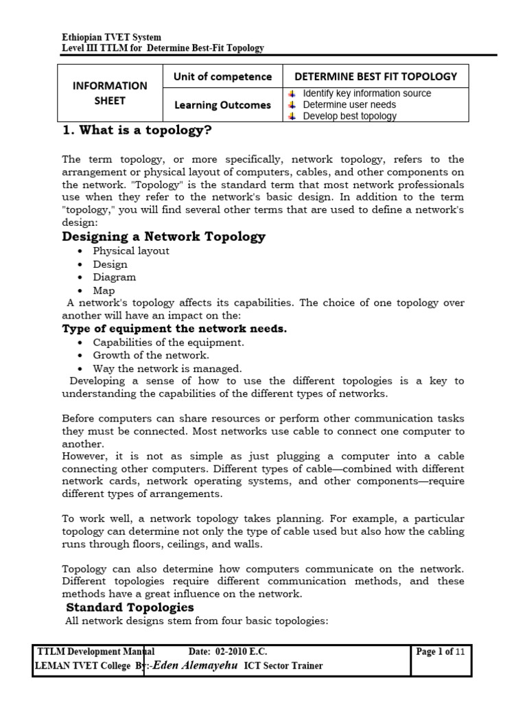 UC 2 Info Sheet Determine Best Fit Topology | PDF | Network Topology ...