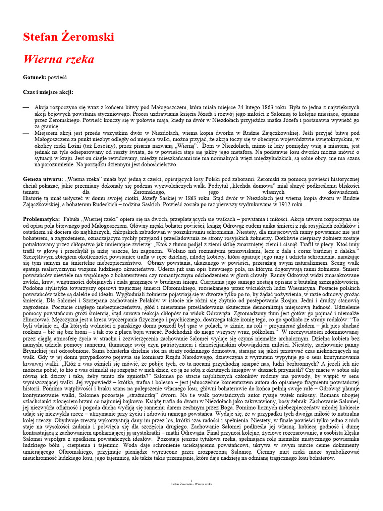 1a. Żeromski - Wierna Rzeka | PDF