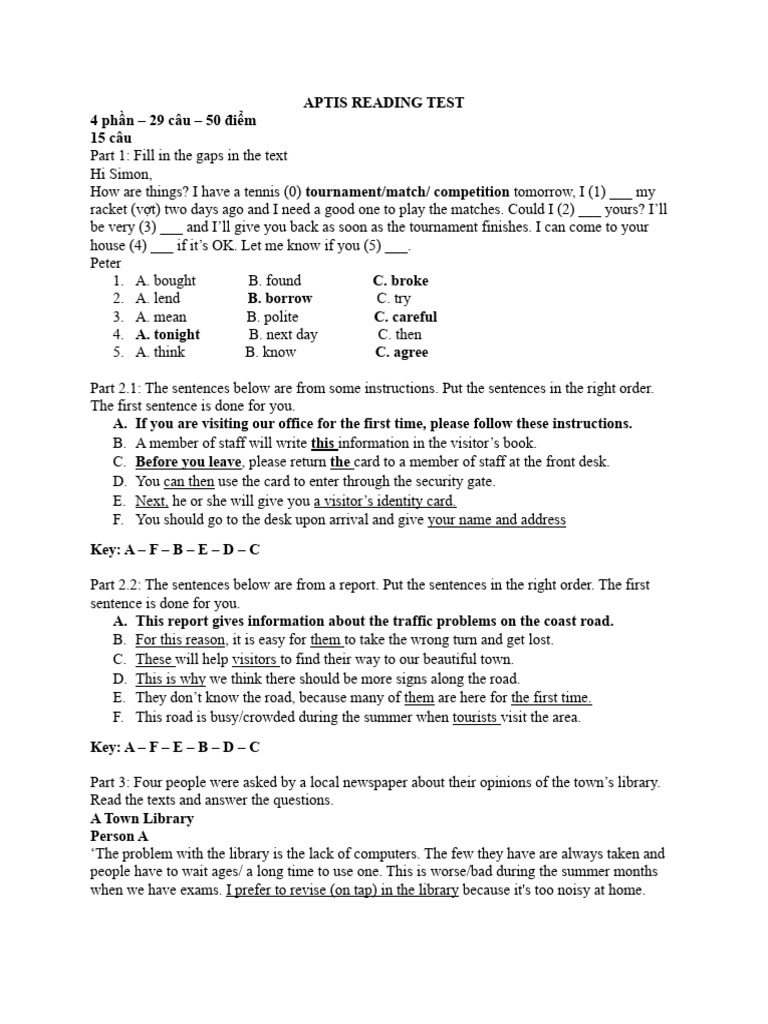 Aptis Reading Test | PDF | Libraries