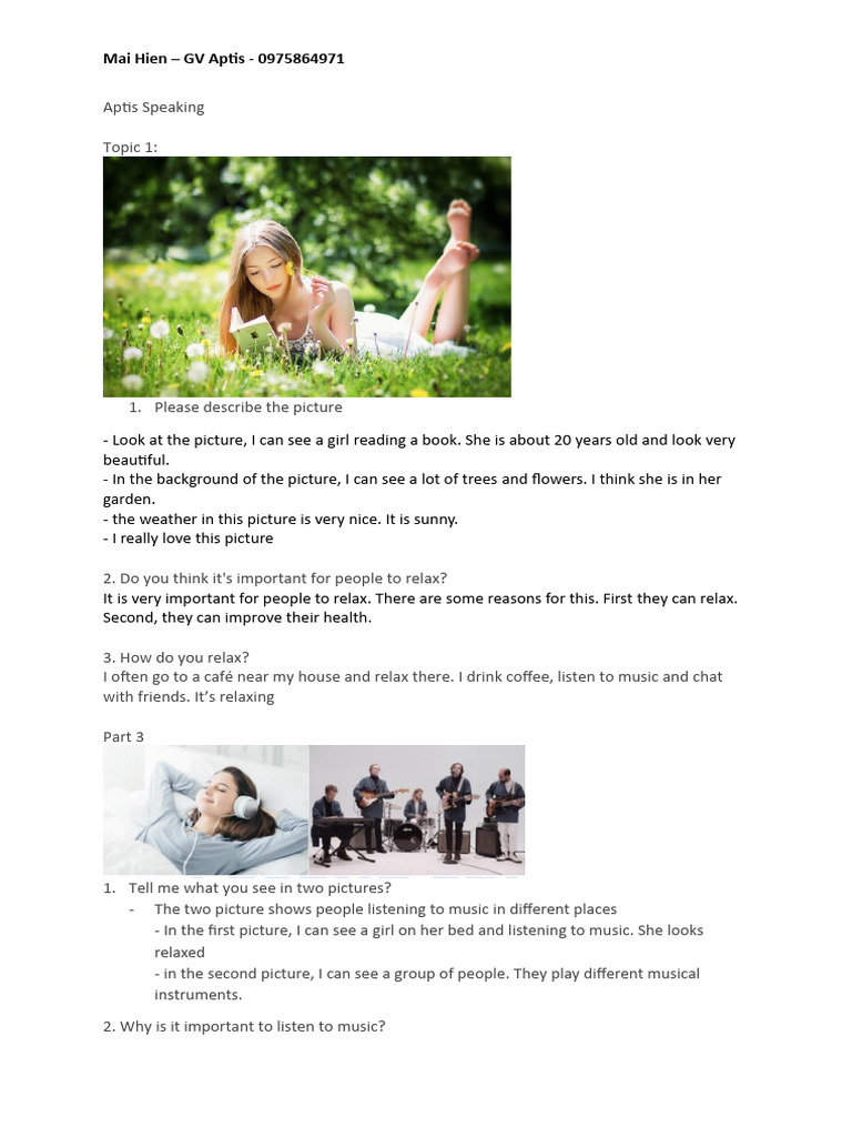 Aptis Speaking - A2, B1 | PDF