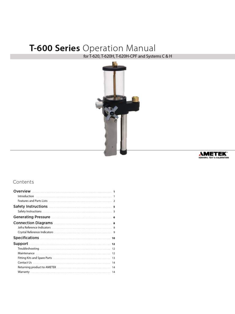 Hydraulic Pressure Hand Pump t 620 Series Manual Us | PDF | Valve | Pump