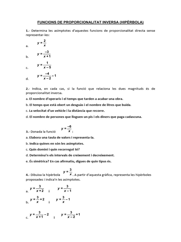 Funcions de Proporcionalitat Inversa | PDF
