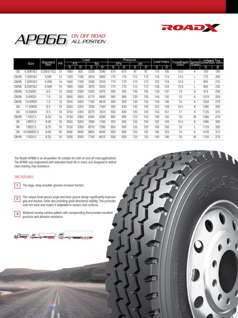 Roadx Truck Tyres All Position Ap866 Australia Specifications | PDF ...