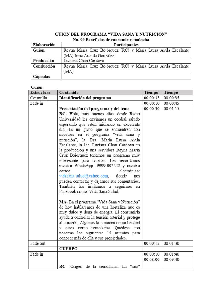 GUION DEL PROGRAMA No. 99 Beneficios de Consumir Remolacha | Descargar gratis PDF | Antioxidante ...