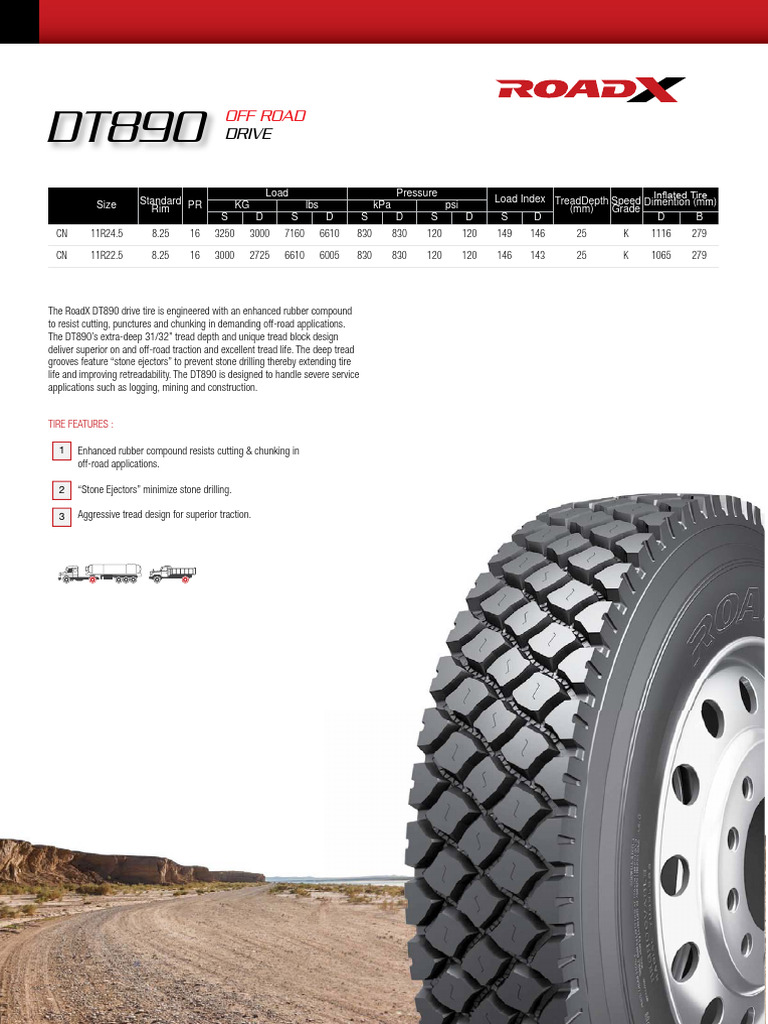 ROADX TRUCK TYRES DRIVE DT890 Off Road AUSTRALIA SPECIFICATIONS | PDF