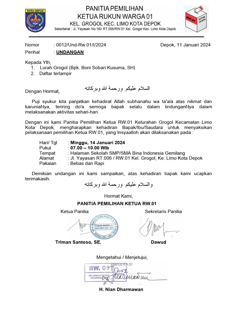 Undangan Pemilihan RW.01 | PDF