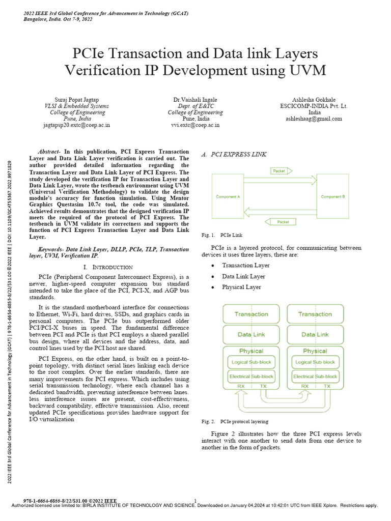 PCIe Transaction and Data Link Layers Verification IP Development Using ...