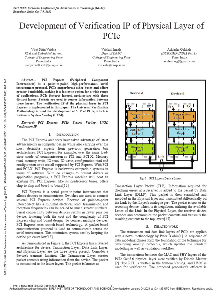 Development Of Verification Ip Of Physical Layer Of Pcie Pdf Computing Data Transmission
