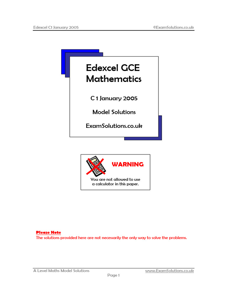 C1 - Jan - 05 Model Solution | PDF | Equations | Quadratic Equation