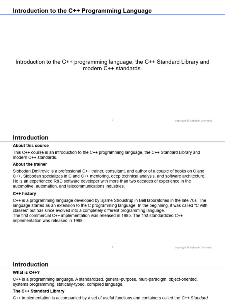 Introduction To C++ - Day 1 | PDF | C++ | Computer Programming