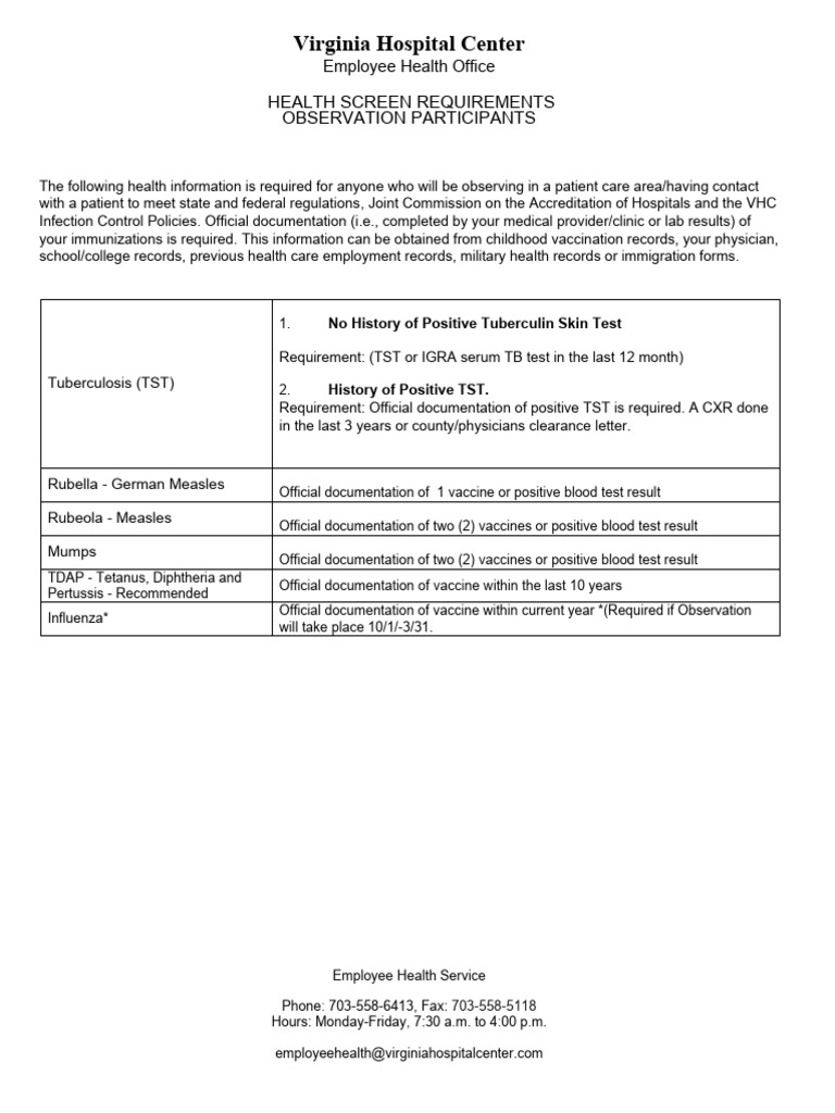 VHC Observation Health Requirements | PDF | Vaccines | Vaccination