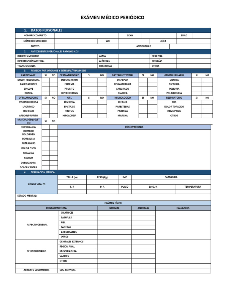 Examen Medico Periodico 2023 | PDF | Medicina CLINICA | Medicina