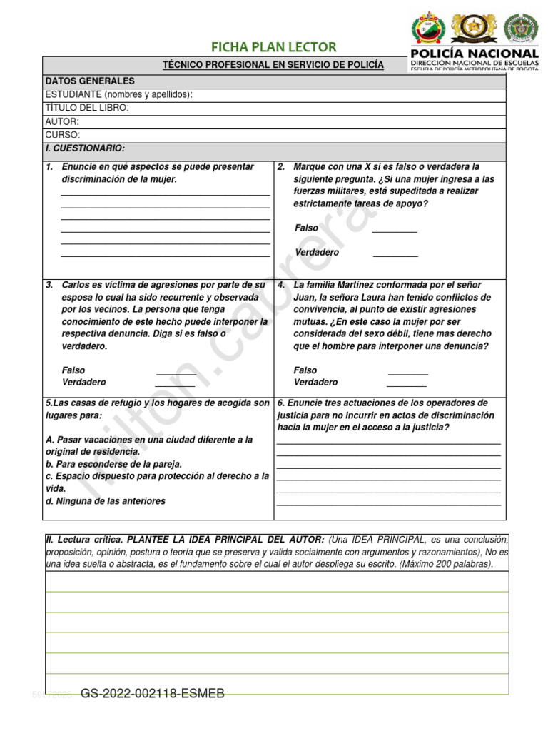 Ficha Plan Lector | PDF | Justicia | Crimen y violencia