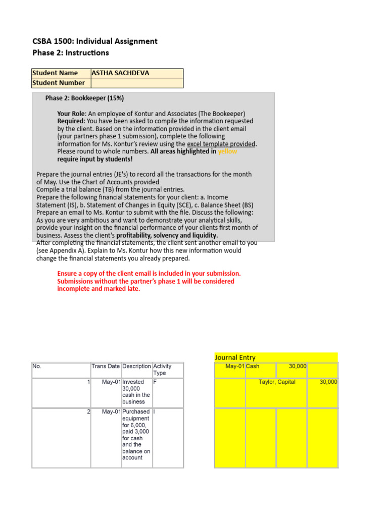 ASTHA SACHDEVA Individual Assignment Phase 2 Template F20 | PDF | Debits And Credits | Balance Sheet