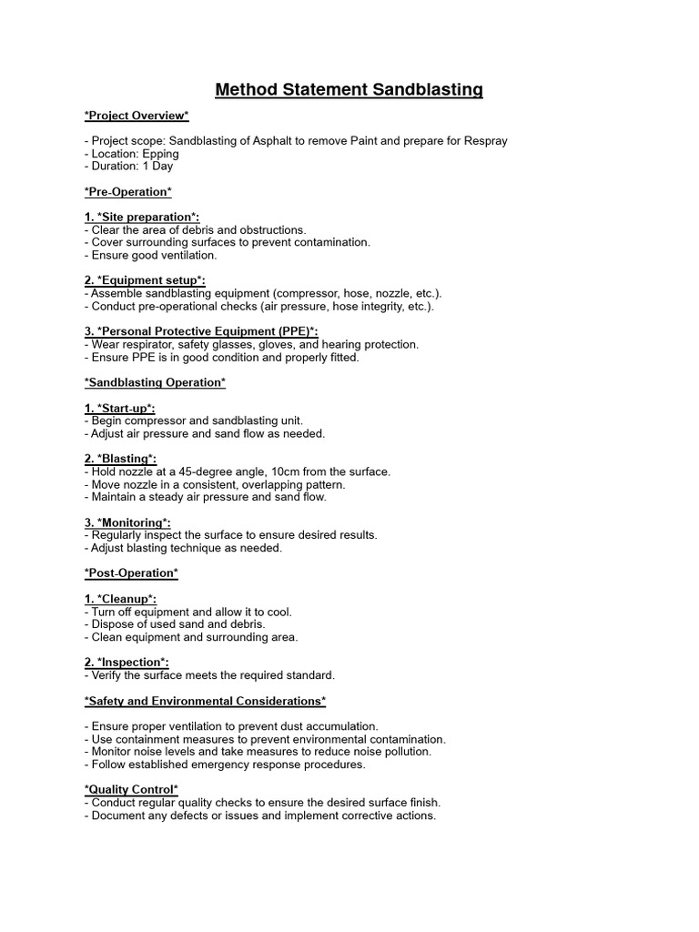 Method Statement Sandblasting New | PDF