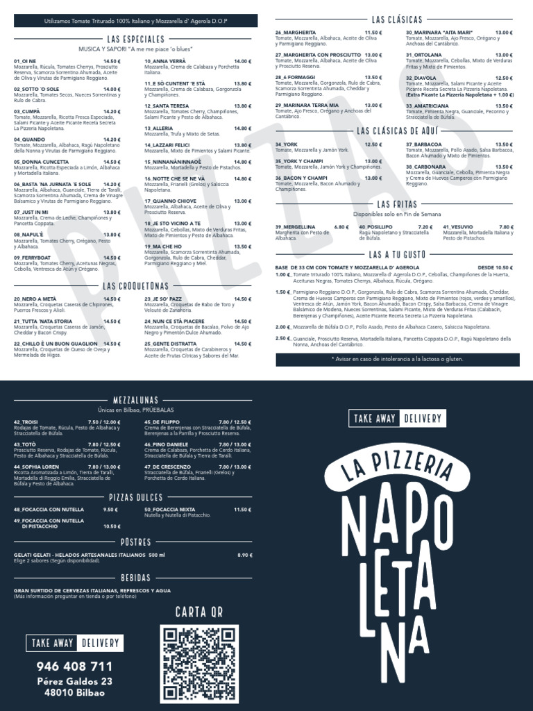 La Pizzeria Napoletana Carta 2023 | PDF | Cocina italiana | Pizza