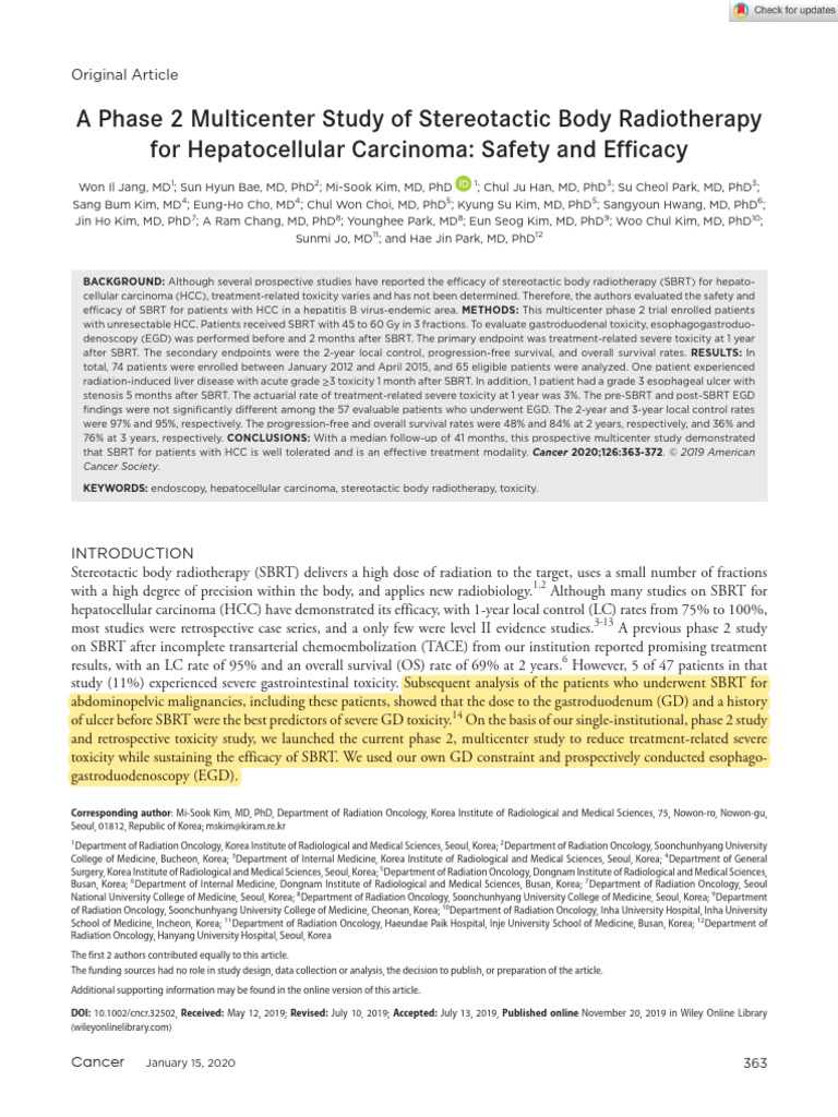 Cancer - 2019 - Jang - A Phase 2 Multicenter Study of Stereotactic Body Radiotherapy For ...