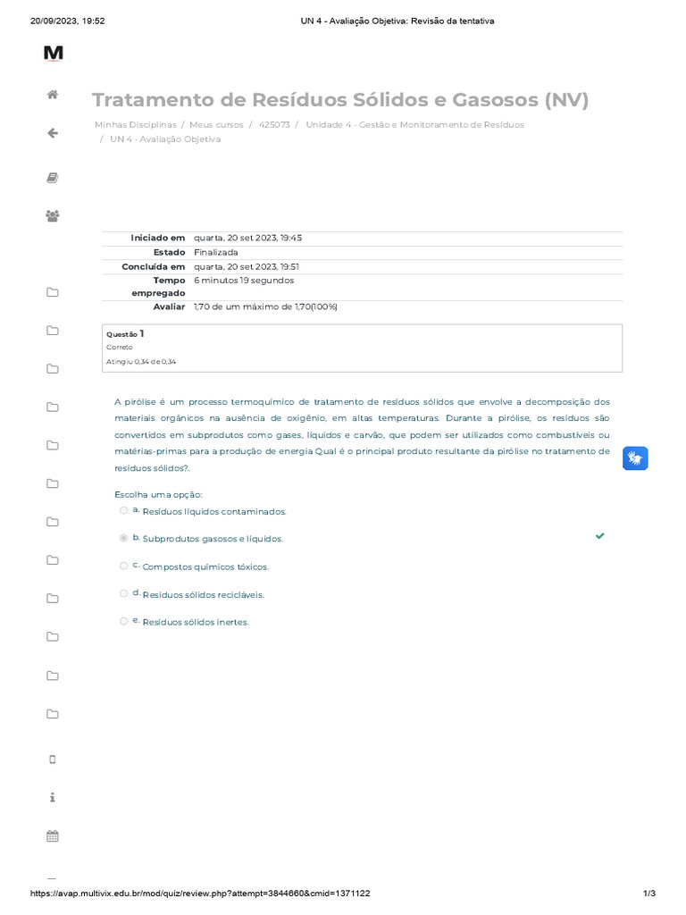 Un 4 Avaliação Objetiva Revisão Da Tentativa2 Pdf Desperdício Reciclagem 