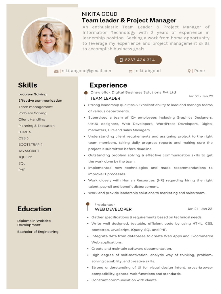 White and Beige Minimalist Graphic Designer Professional CV Resume ...