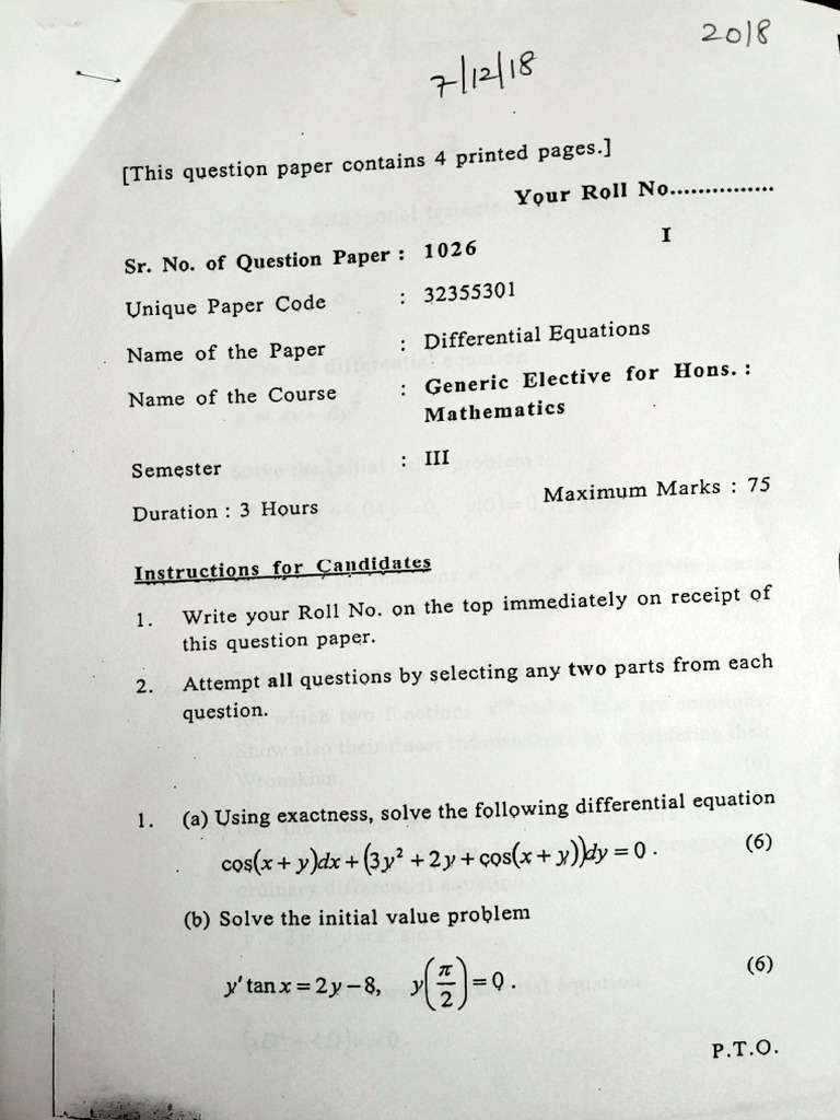 Ge Pyq 2018 | PDF | Equations | Algebra