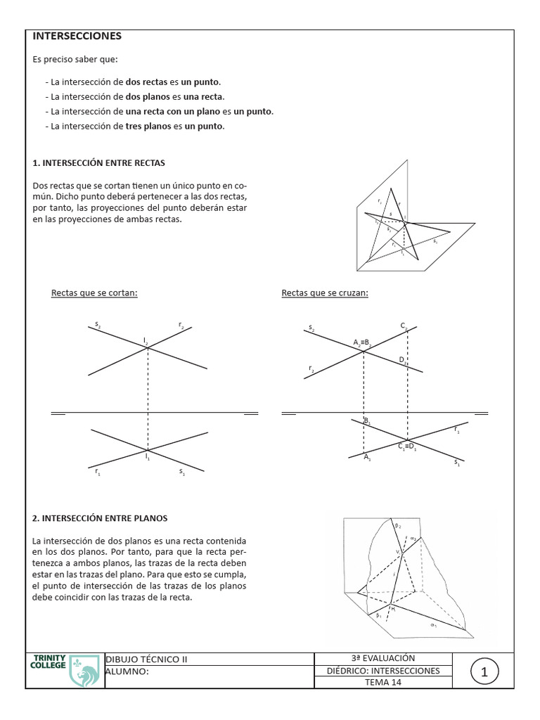 Sistema Diédrico - Intersecciones | PDF | Línea (geometría) | Geometría