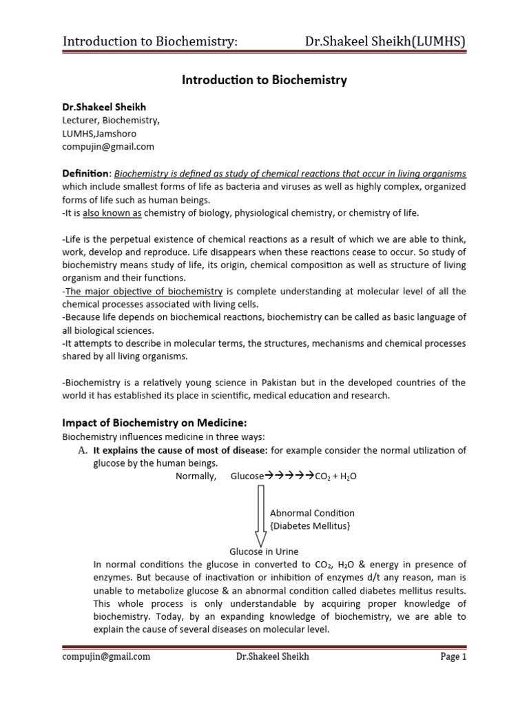 Introduction of Biochemistry | PDF | Biochemistry | Chemistry