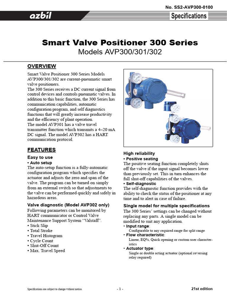 Yamatake AVP300 MSD1A Smart Valve Positioner 300 Series 1 | Download ...