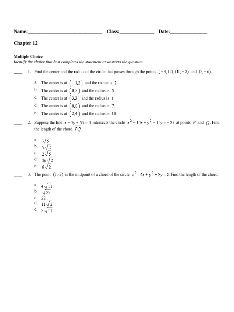 CH 12 Form A AMC 10 Practice | PDF | Ellipse | Geometry