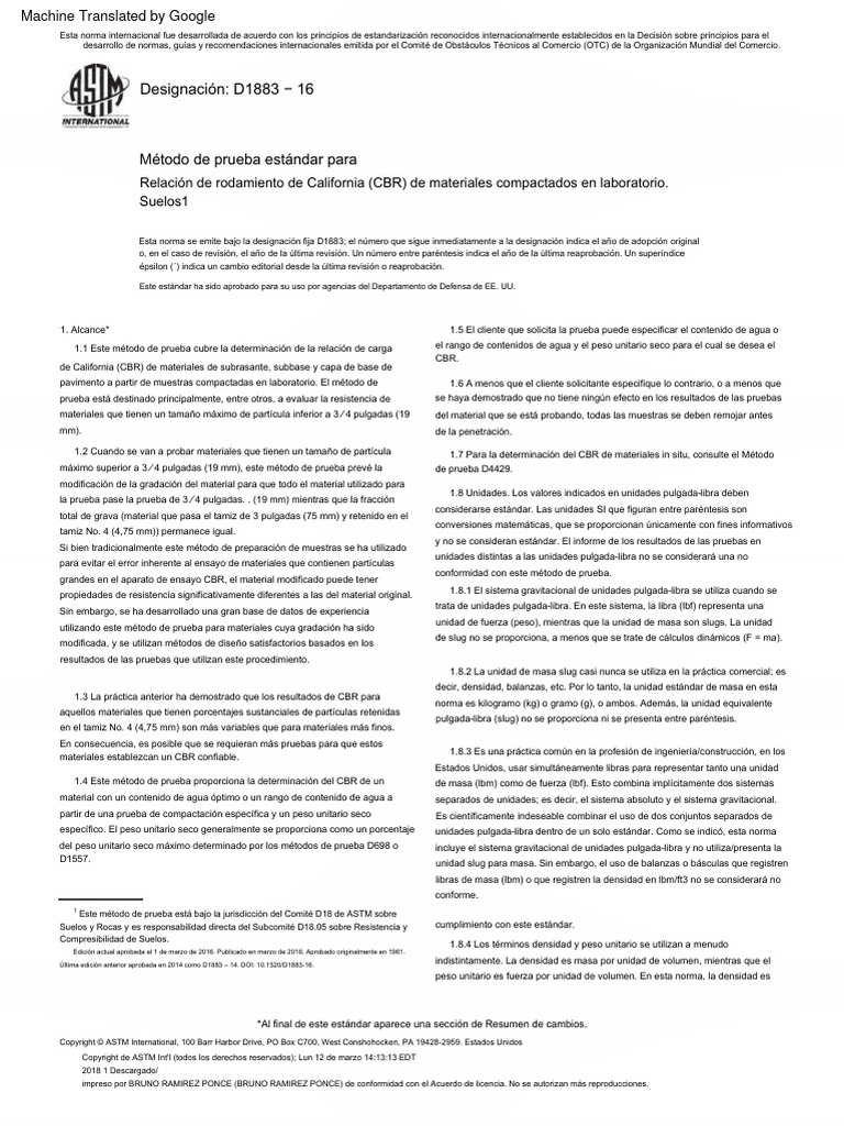 Astm d1883 Español | PDF | Agua | Densidad