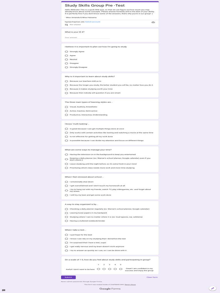 study skills group pre -test | PDF | Study Skills | Cognition