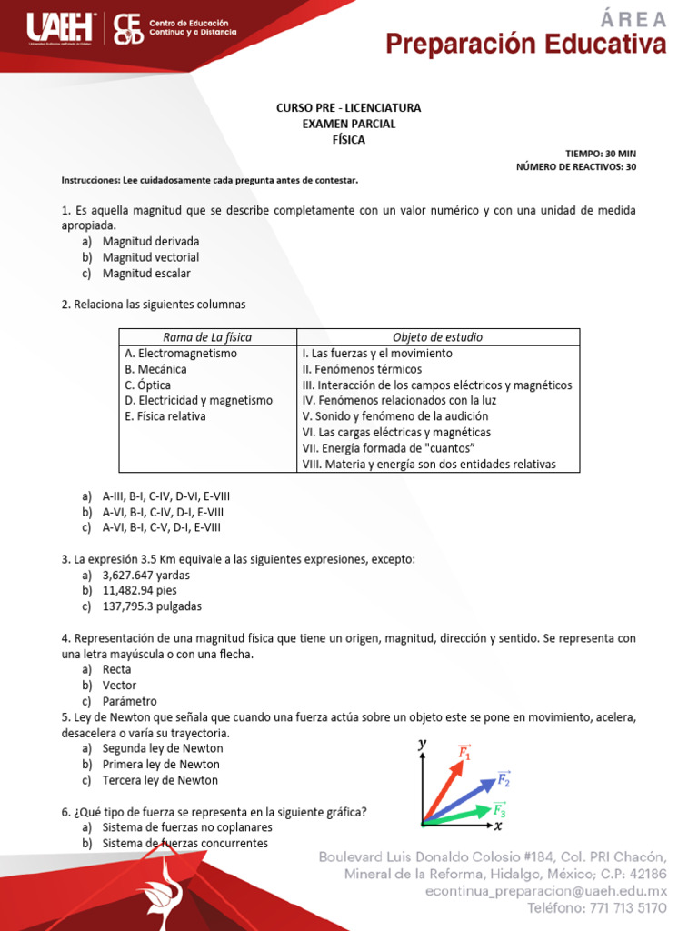 Examen Parcial Física | Descargar gratis PDF | Vector Euclidiano | Fuerza