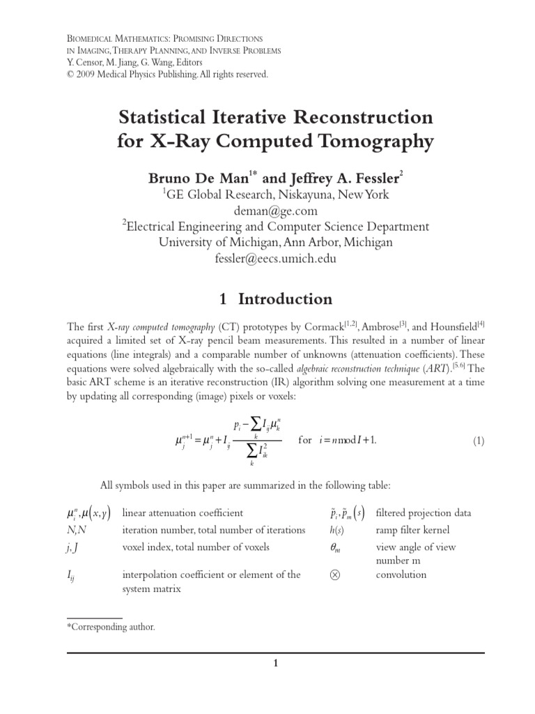 Statistical Iterative Reconstruction in CT | PDF | Ct Scan | Tomography
