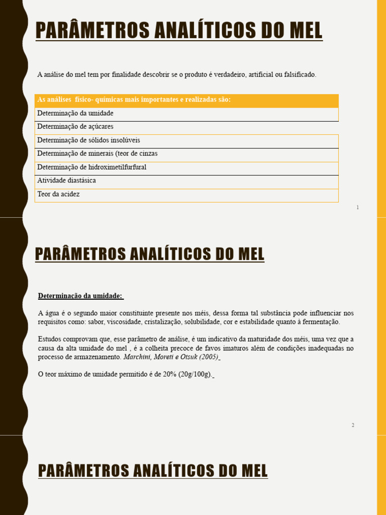 Parâmetros Analíticos do Mel | PDF | Mel | Química