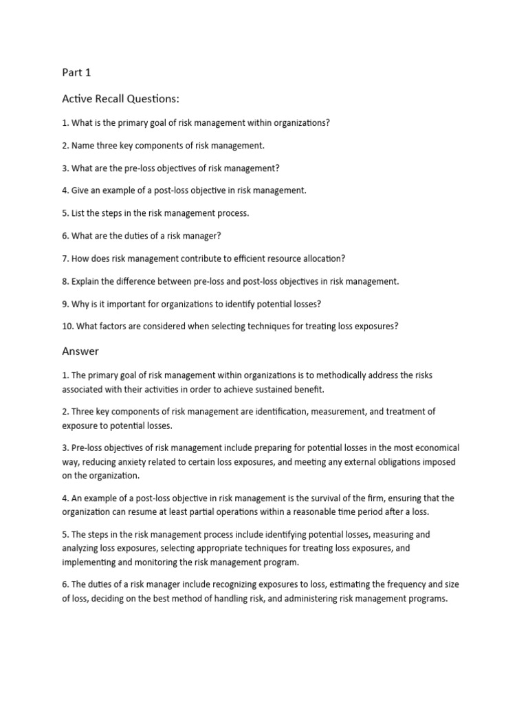 Risk ch2 Questions | PDF | Risk Management | Risk