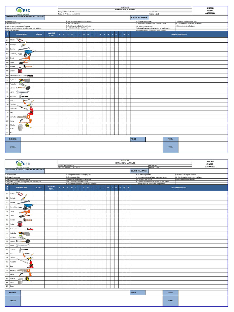 Check List Herramientas Manuales - 023219 | PDF | Bienes manufacturados | Carpintería